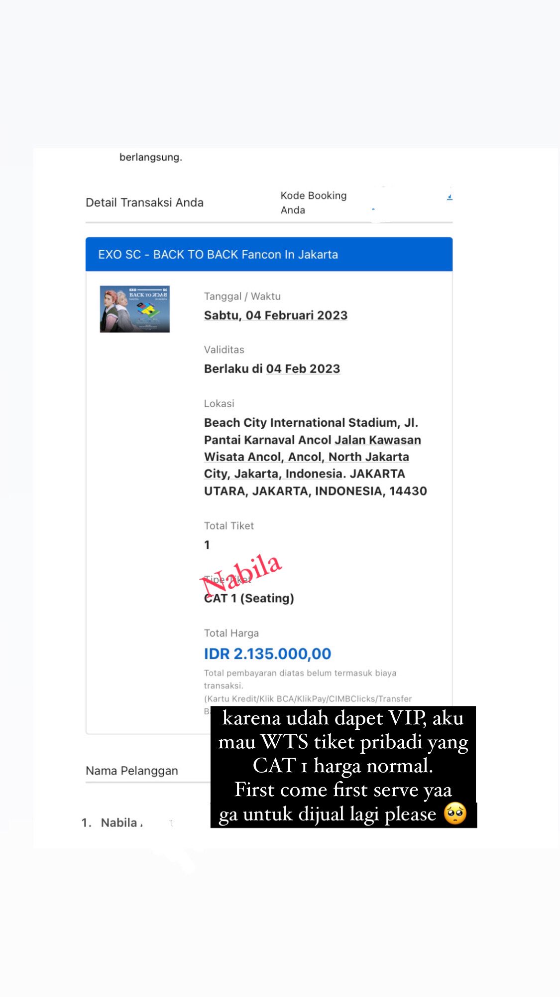 Nbl A. Hdyt on Twitter: "WTS EXO SC CAT 1 normal price EXO SC Back To Back Fancon Jakarta 4 Feb ...