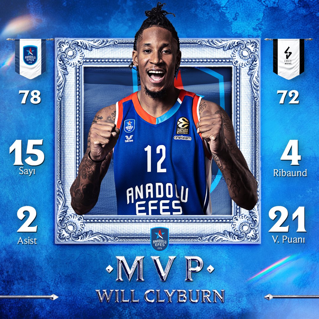 Anadolu Efes SK on Twitter: "LDLC Asvel mücadelemizin #MVP’si: @Da_Thrill21! 👑 #HouseOfBlue # ...
