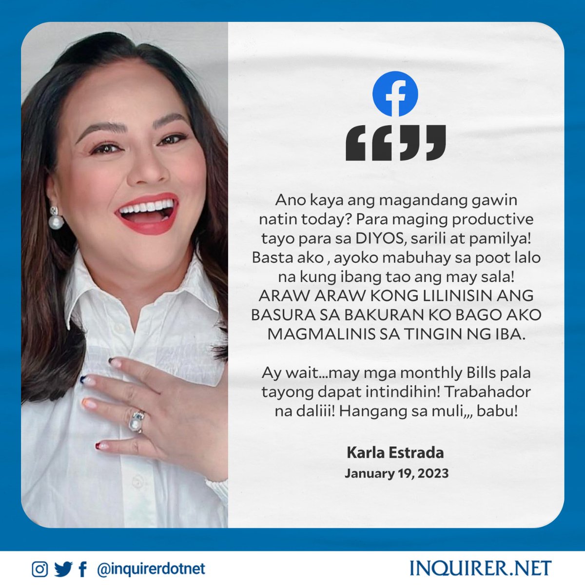'AYOKO MABUHAY SA POOT' LOOK: Actress Karla Estrada shares her sentiments on bashers, saying she ...