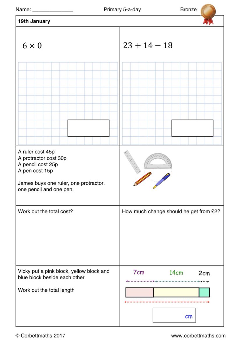 Corbettmaths on Twitter: "Primary 5-a-day with 4 levels of difficulty: bronze, silver, gold and ...