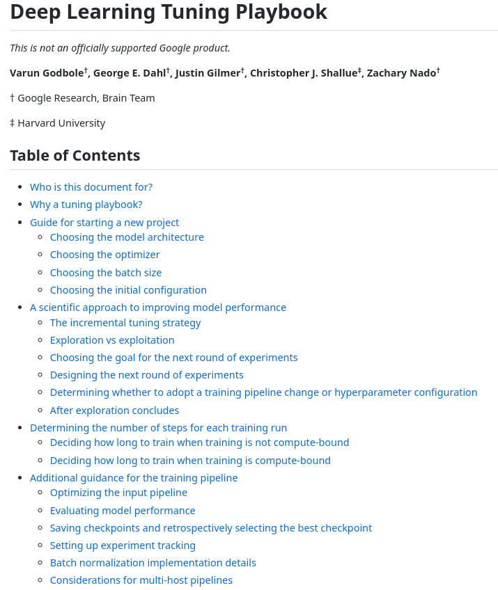 Zachary Nado on Twitter: "Excited to announce our Deep Learning Tuning Playbook, a writeup of ...
