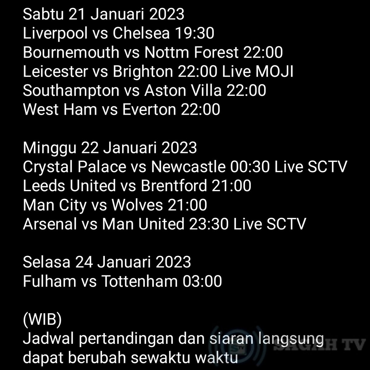 sagahtvlive on Twitter: "#Jadwal EPL 2022-2023 Pekan 21"