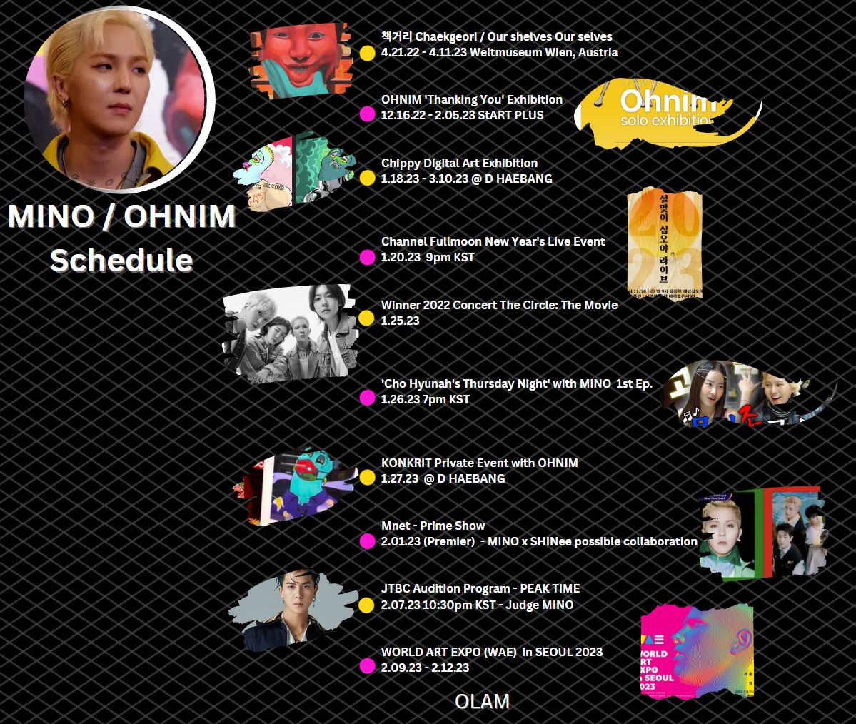[‼] MINO/OHNIM Schedule Channel Fullmoon New Year's Live Event 📆 1.20.23 ⏰ 9pm KST MINO is busy ...