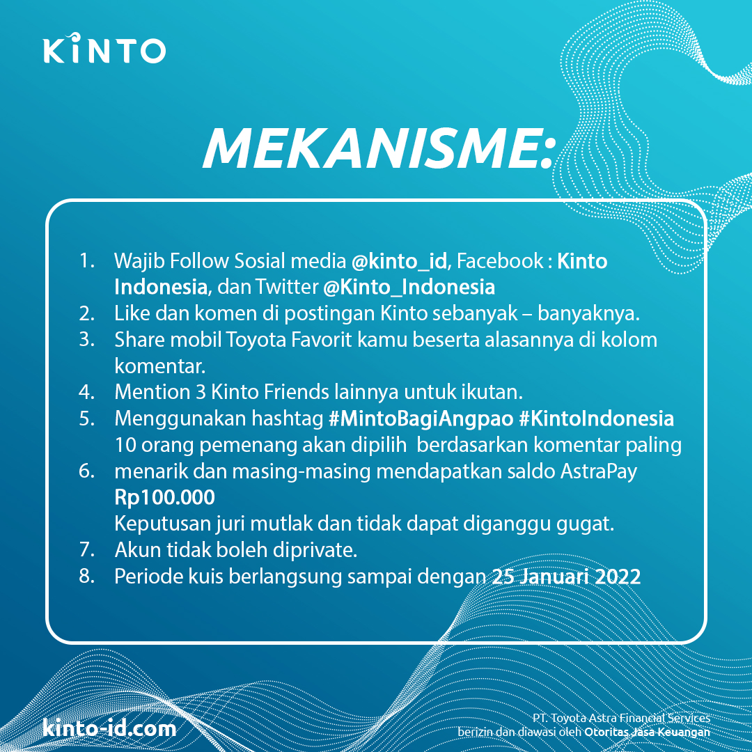 Kinto Indonesia on Twitter: "6. 10 orang pemenang akan dipilih berdasarkan komentar paling ...