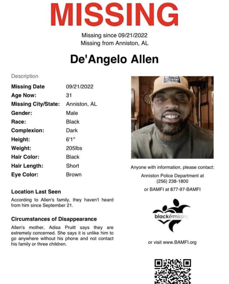 De'Angelo Allen, last seen in Anniston, AL on September 21, 2022. : r ...