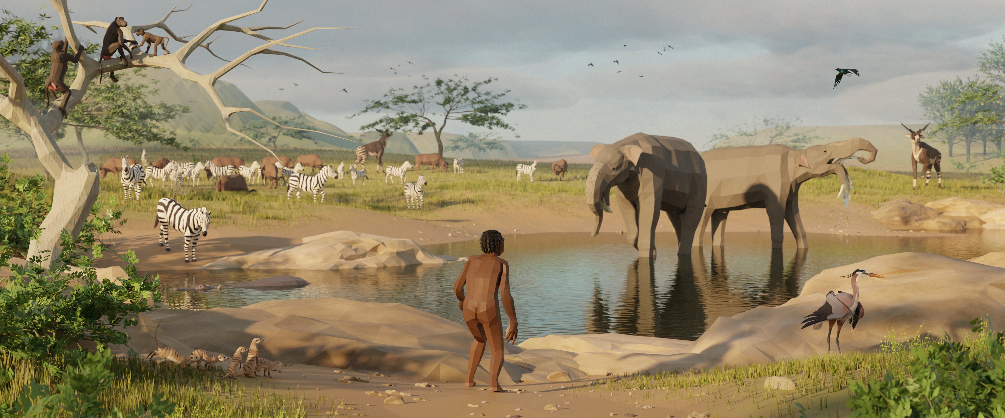 Kuzim on Twitter: "New: A #lowpoly paleoart scene from Pleistocene East Africa. A young Homo ...