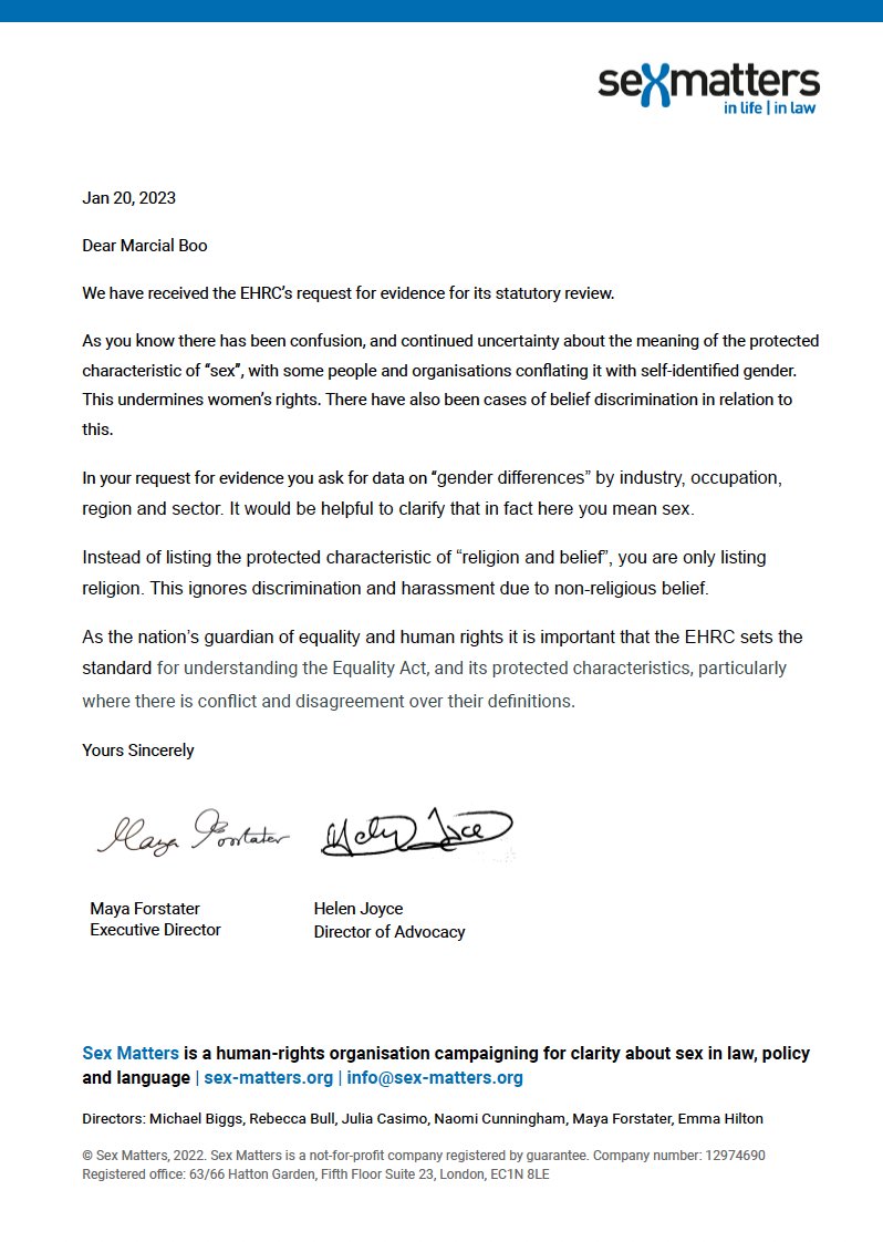Sex Matters On Twitter A Helpful Response From Ehrc To Our Letter