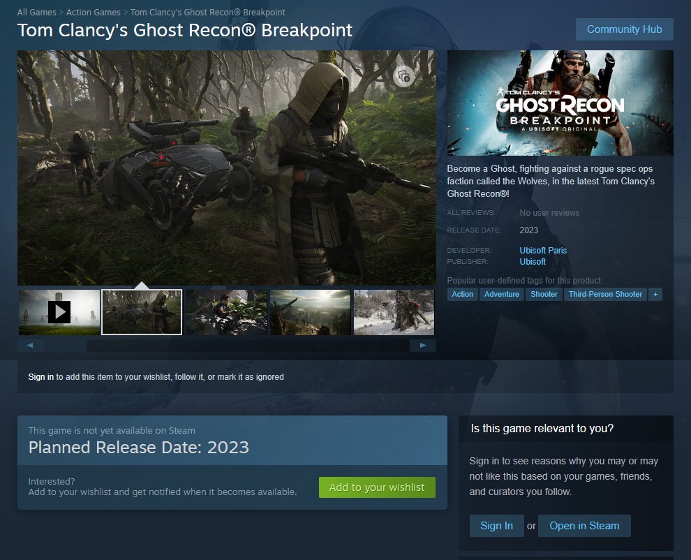 Wario64 on Twitter: "Ghost Recon Breakpoint is coming soon to Steam https://bit.ly/3XInPgV"