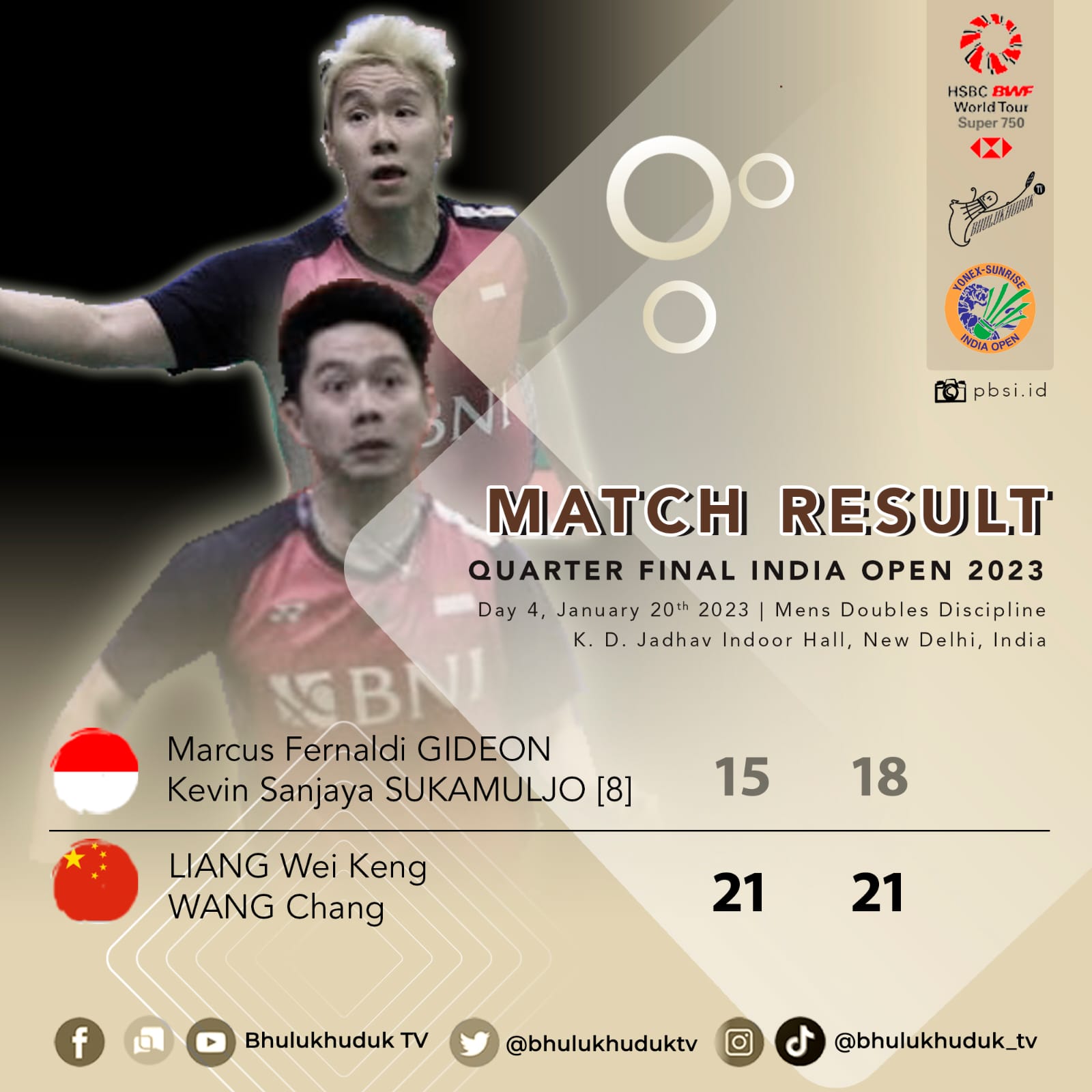 Bhulukhuduk TV on Twitter: "YONEX SUNRISE India Open 2023 Quarter final - MD Marcus Fernaldi ...