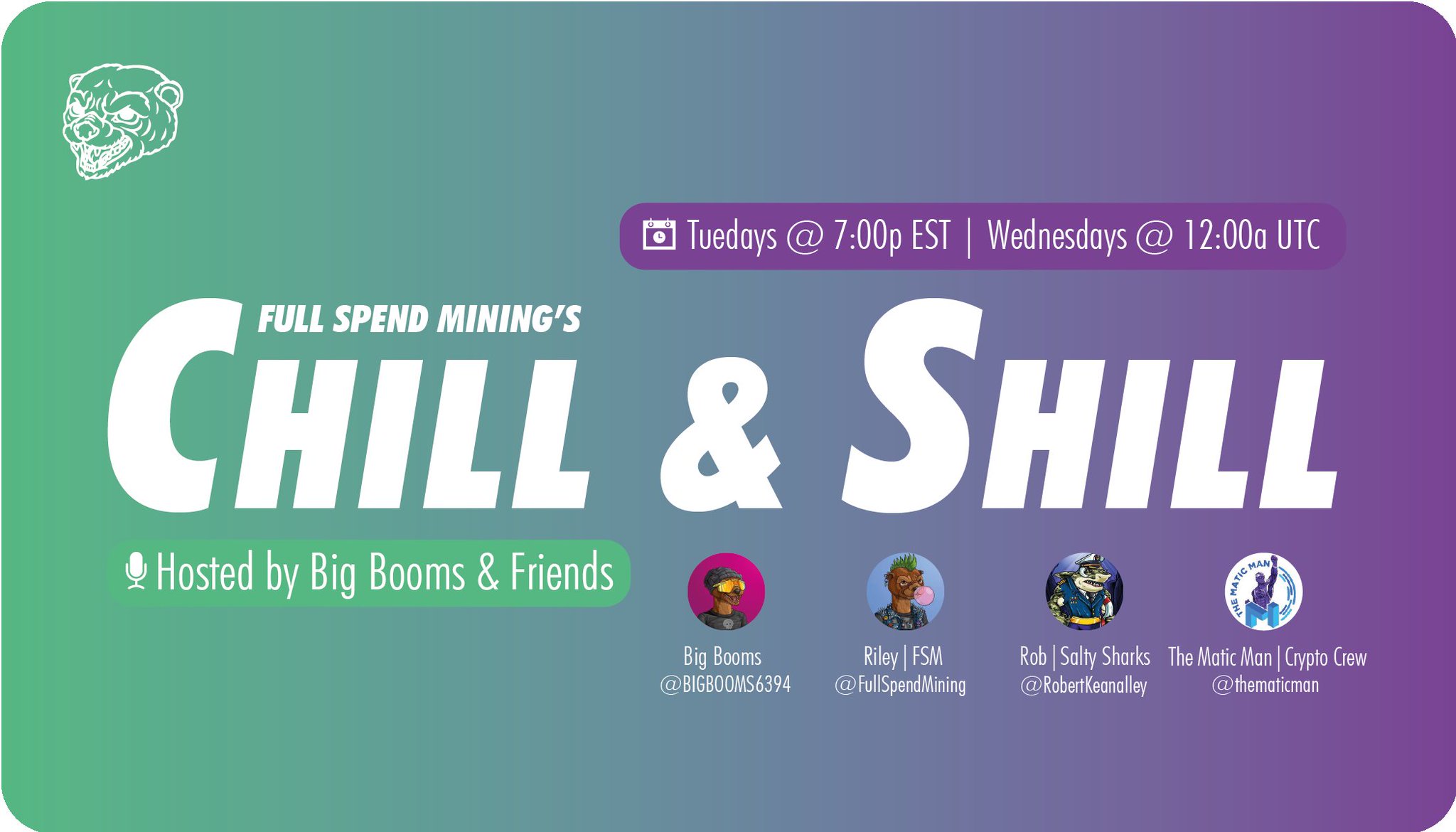 Full Spend Mining - Minting Now! on Twitter: "Join us on our weekly Chill and Shill hosted by ...