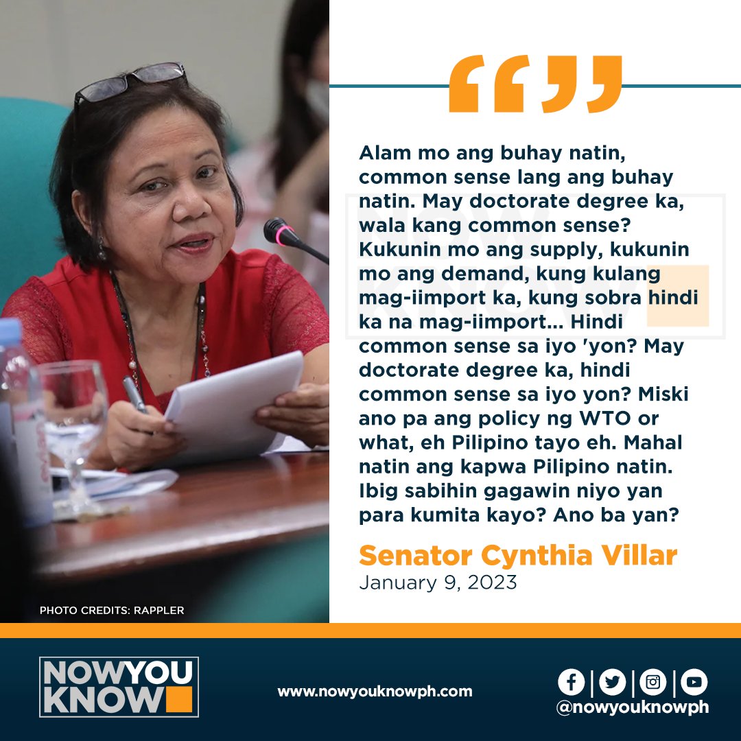 Now You Know on Twitter: "Senator Cynthia Villar scolded Bureau of Animal Industry (BAI ...