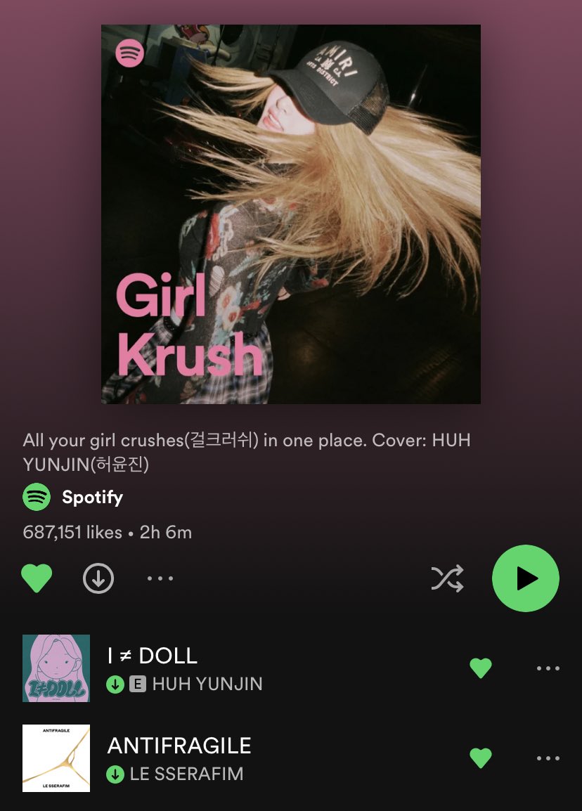 joe on Twitter: "YUNJIN is on the cover of ‘Girl Krush’ playlist on Spotify which has 680,000 ...