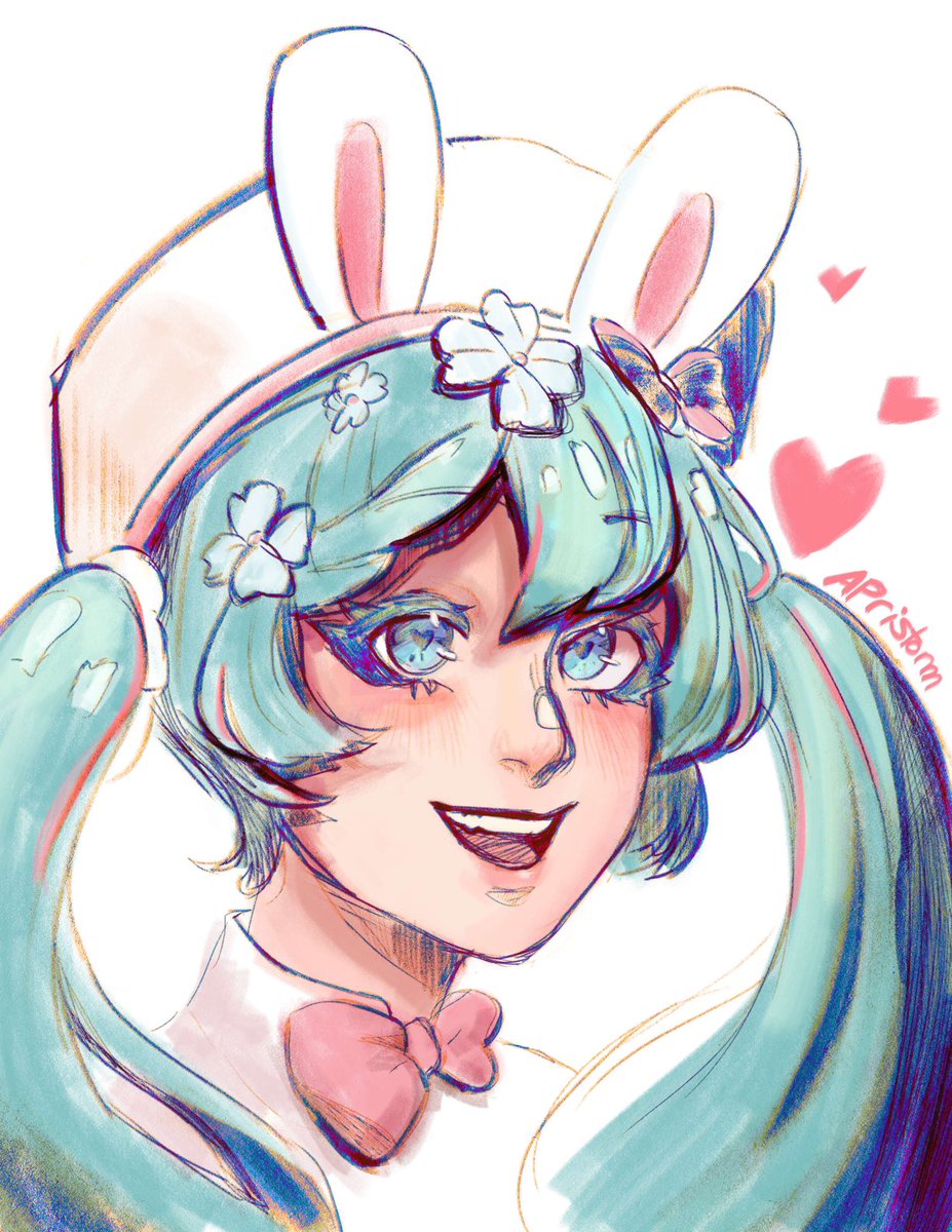 hatsune miku 1girl solo animal ears twintails rabbit ears bow heart ...