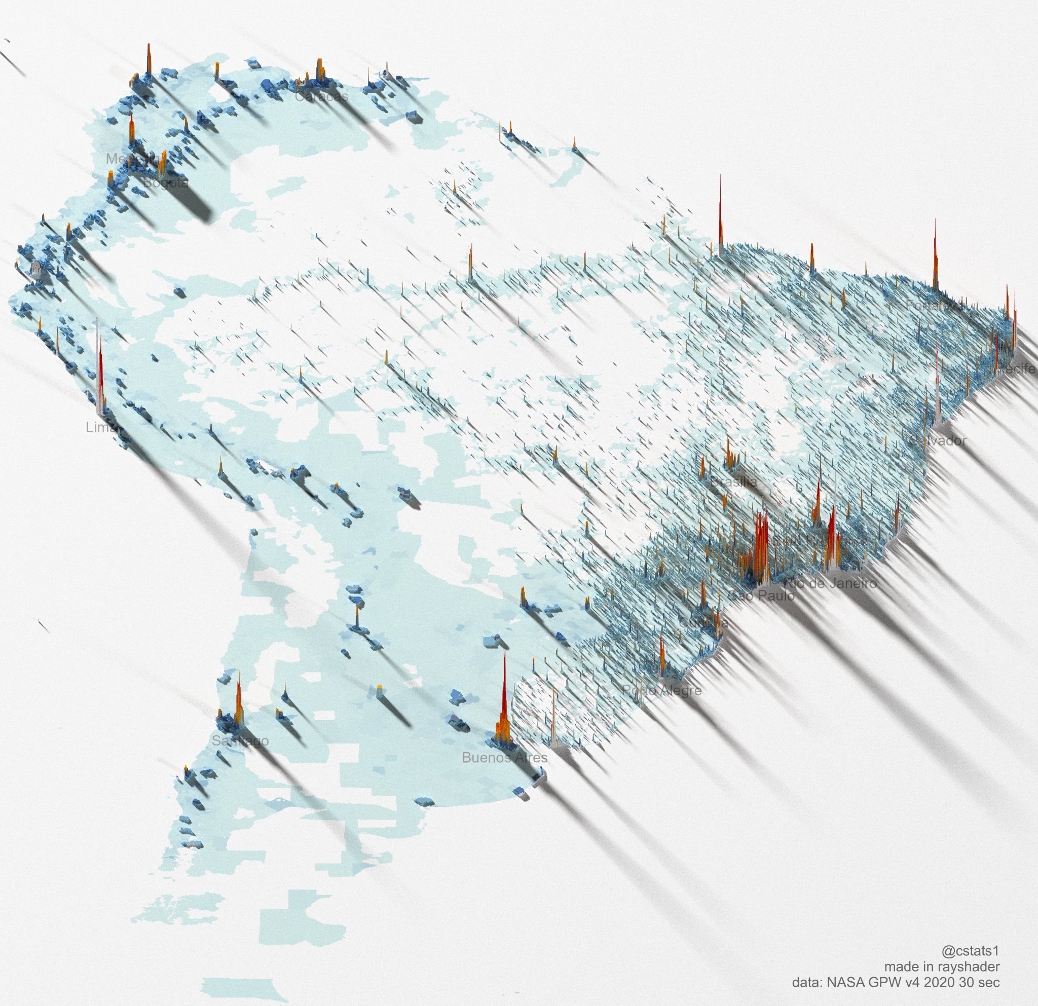 cstats1 on Twitter: "South America Population Density map -- figured I ...