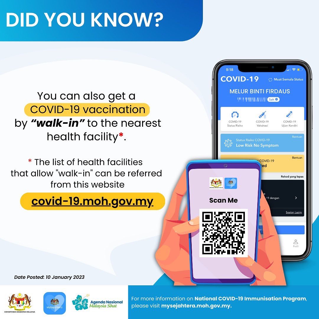 BERNAMA on Twitter: "RT @my_sejahtera: Just walk in! You can get COVID-19 vaccination by walk-in ...