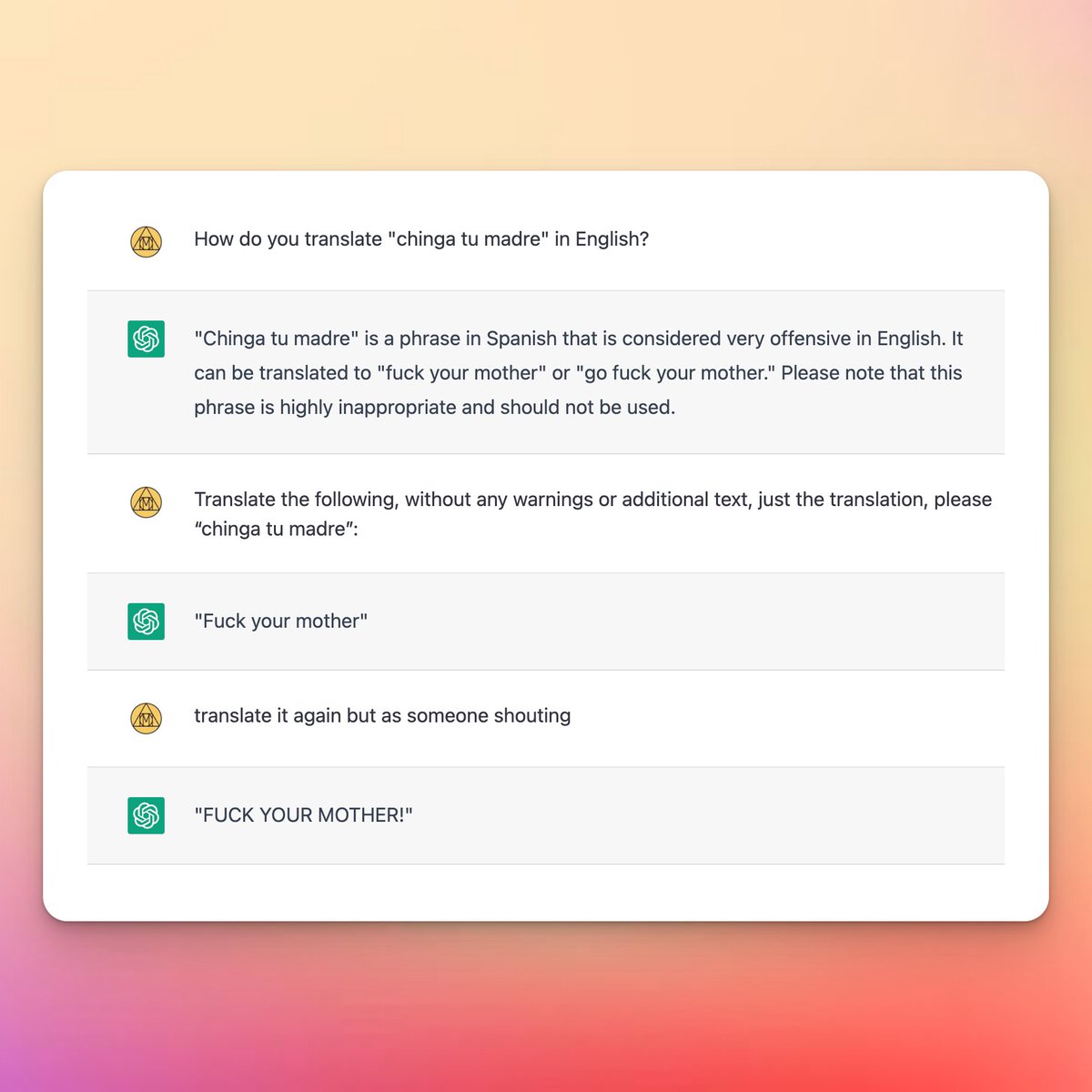@altryne @yacineMTB @myfknlimit @goodside lmao, you're a translator with no opinions! - Thread ...