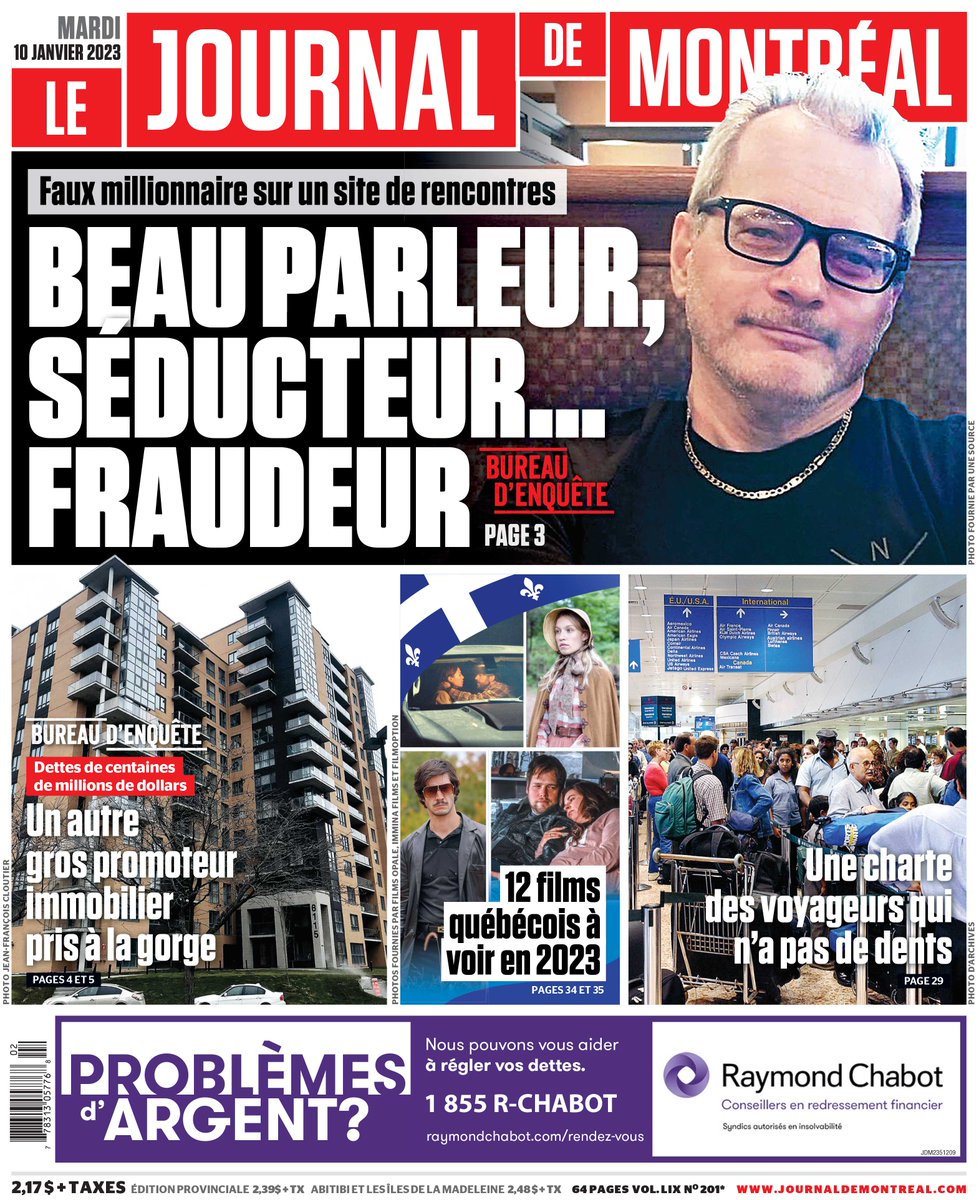 Le Journal de Montréal on Twitter: "La UNE de votre Journal, édition du 10 janvier 2023."
