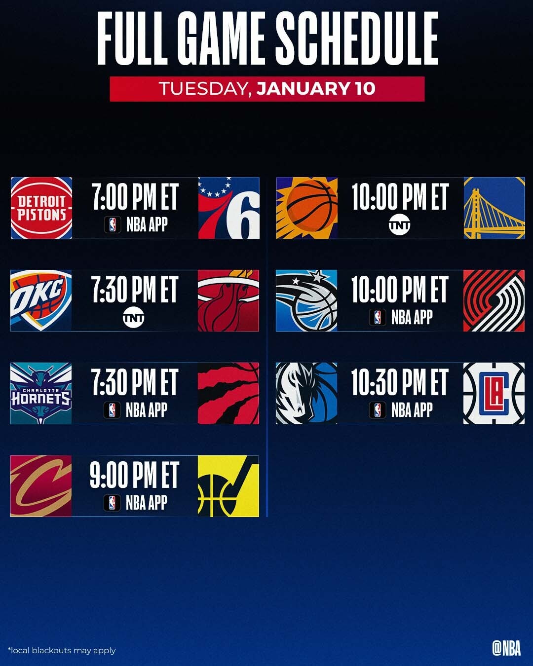 Tonight's nba schedule store