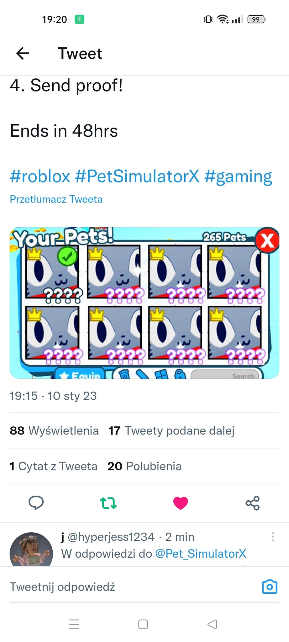 Orange on Twitter: "@Pet_SimulatorX Lets how high are my chances i never have won enything CAKE ...