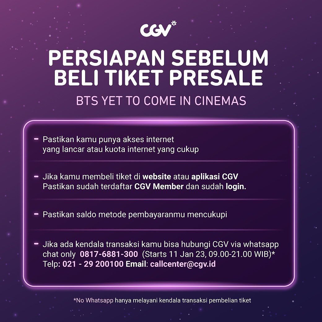 CGV Cinemas on Twitter: "Hari ini tiket BTS: YET TO COME - IN CINEMAS bisa dibeli sesuai jadwal ...
