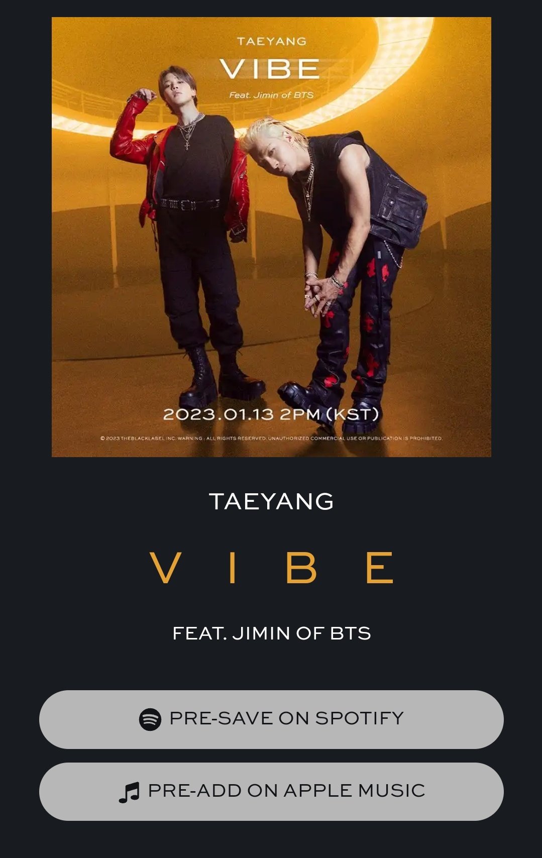BTS Charts Daily⁷ on Twitter: "🚨 Pre-save and pre-add #VIBE (feat. Jimin of @BTS_twt) on Spotify ...