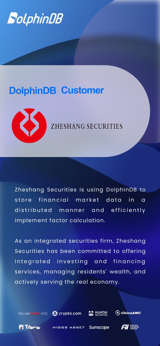 DolphinDB on Twitter: "💰Zheshang Securities is using DolphinDB to store financial market data in ...