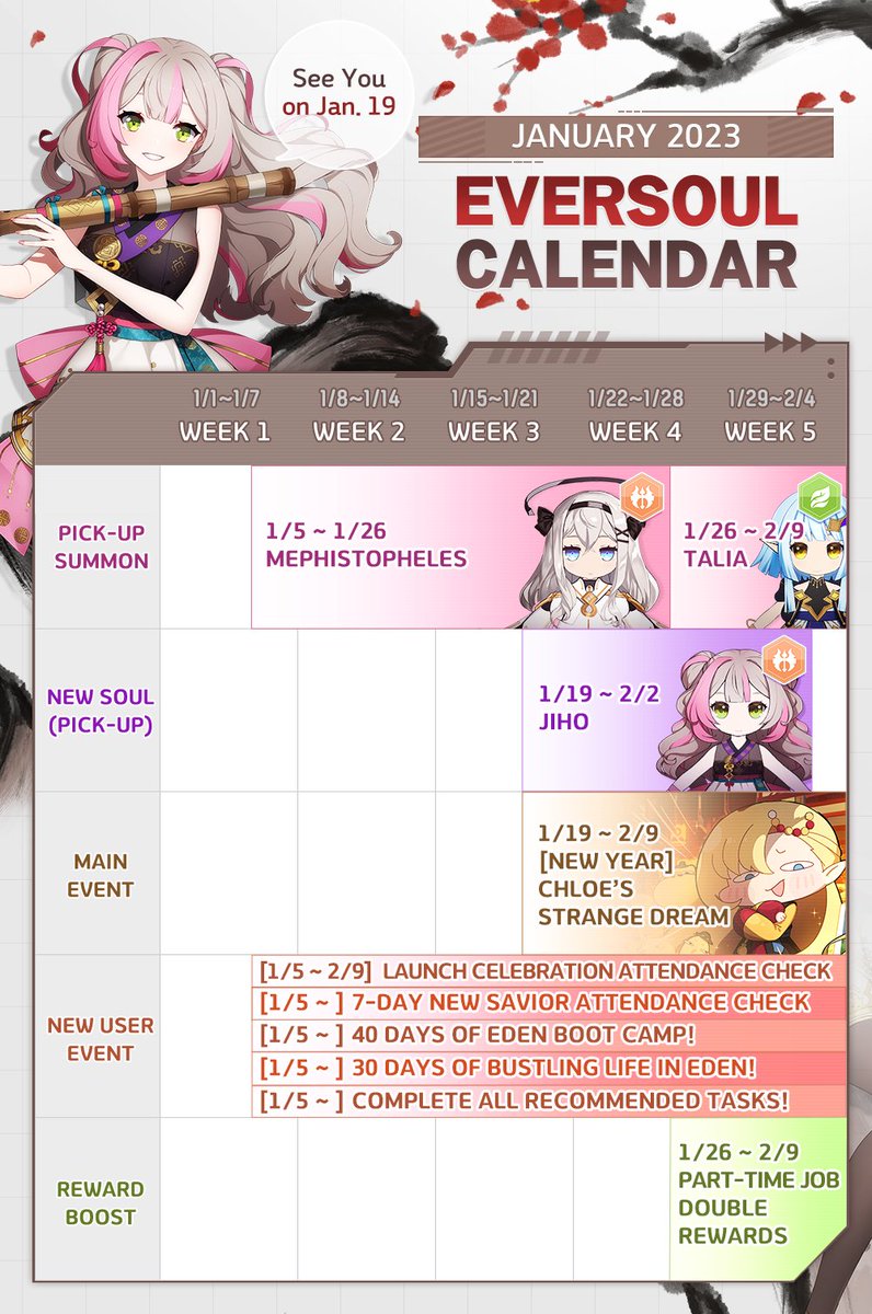 Eversoul on Twitter: "Saviors, Check out the Eversoul Calendar Content for January 2023 and ...