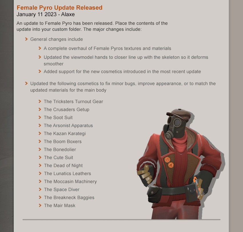 Alaxe on Twitter: "And update for the Female Pyro mod is out now! #TF2 https://t.co/AdAH0GPj45 ...