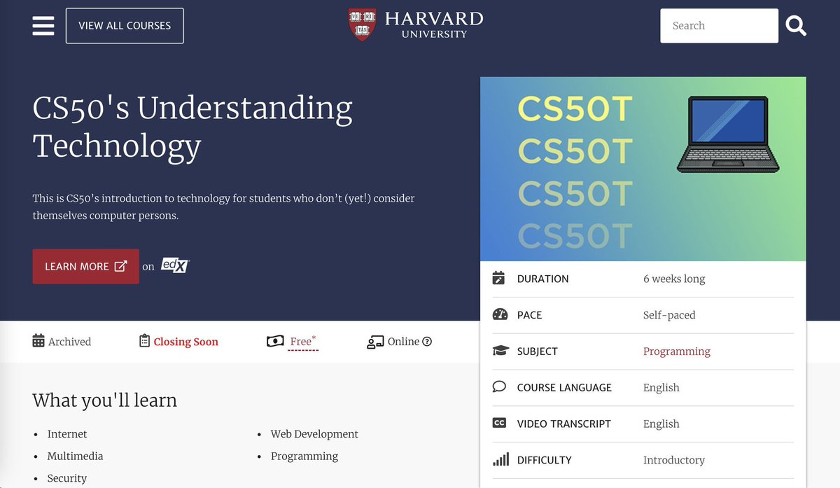 Harvard University is offering free online courses. Learn Computer ...