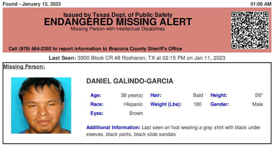 Texas Alerts on Twitter: "DISCONTINUED ENDANGERED MISSING ALERT for Daniel Galindo-Garcia from ...