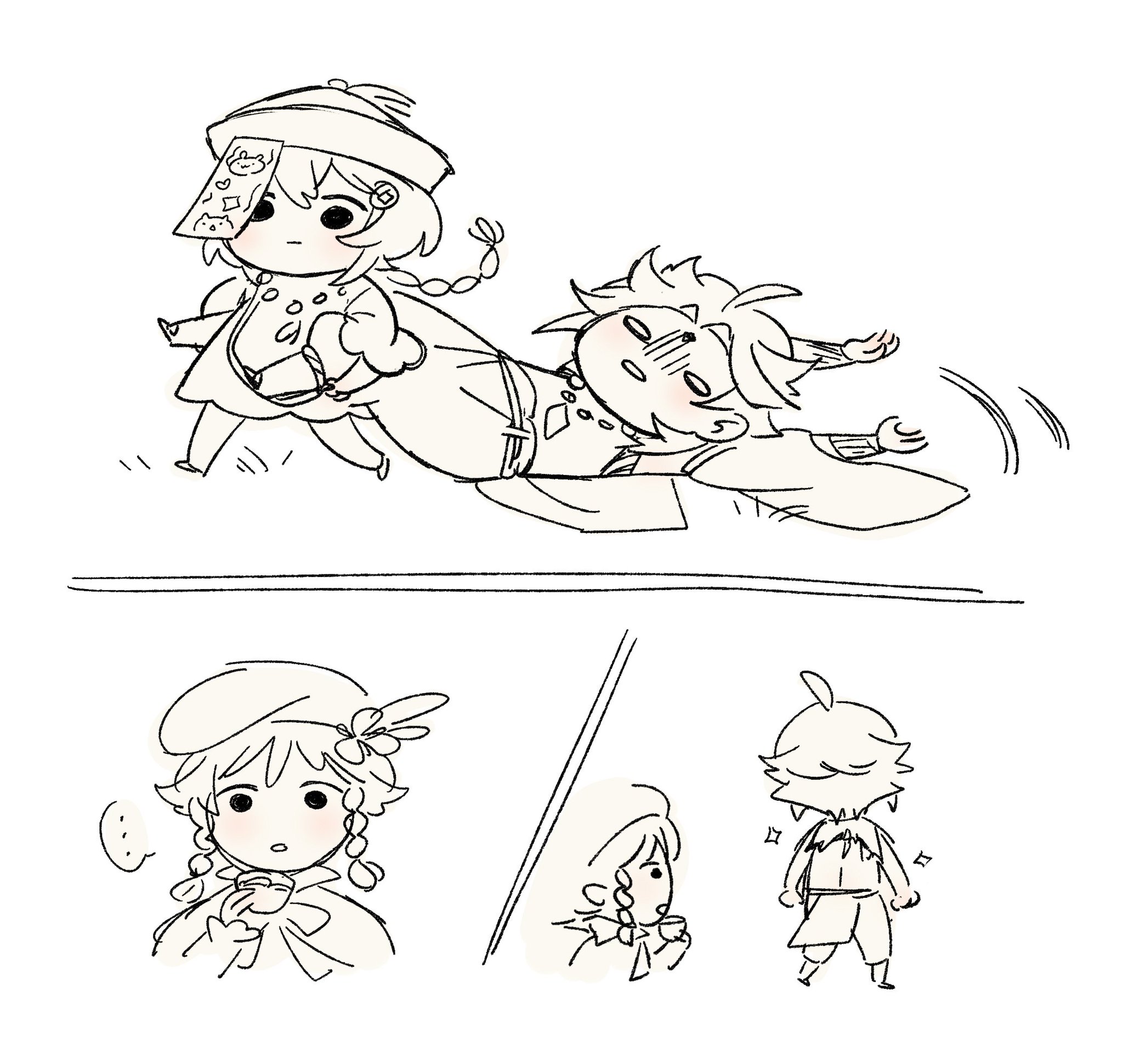Aesopupupu on Twitter: "Quick sketch. I wonder how did Qiqi carry Xiao with her tiny body 🤔 ...