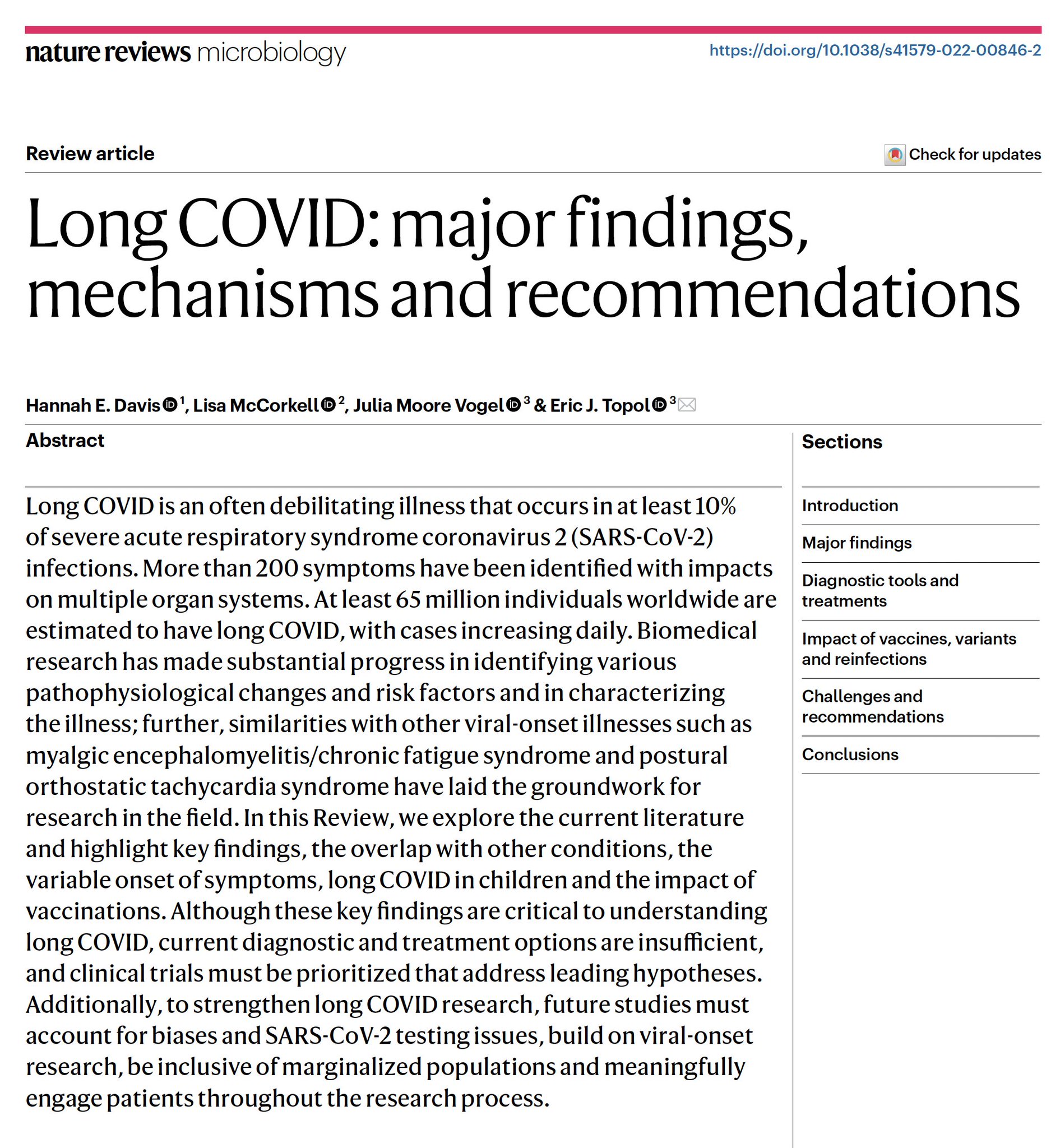 Eric Topol on Twitter: "Our comprehensive review of #LongCovid has just been published https://t ...