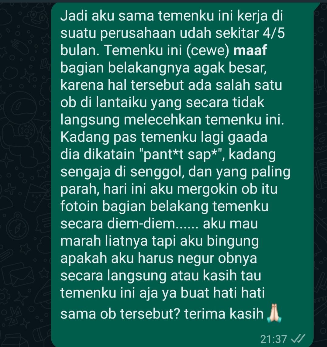 BACA RULES DI (bit.ly/worksfess) on Twitter: "TW // sexual harrasment work! Minta sarannya ya ...