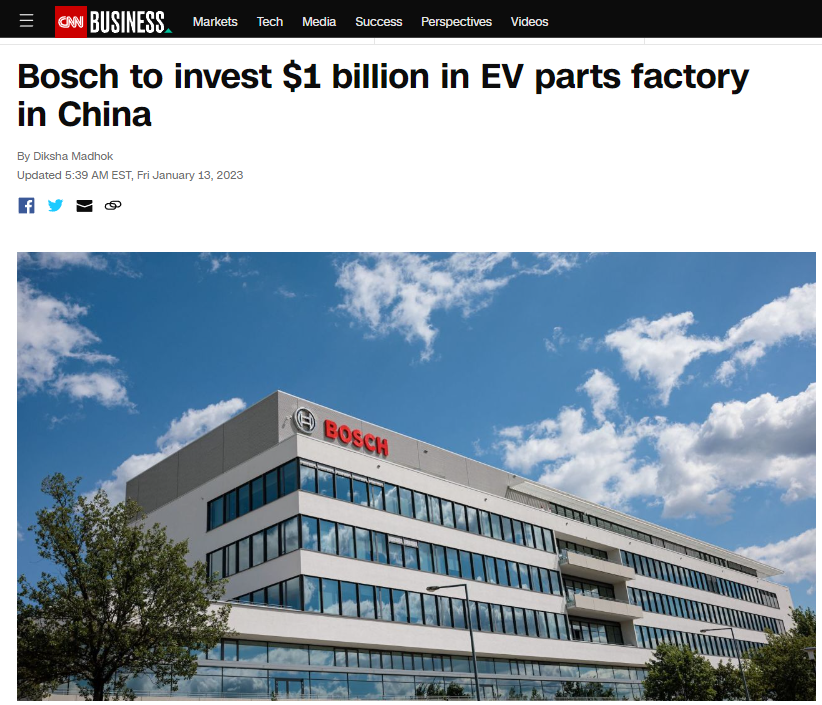 Bosch to invest $1 billion in China The investment will go to electric ...