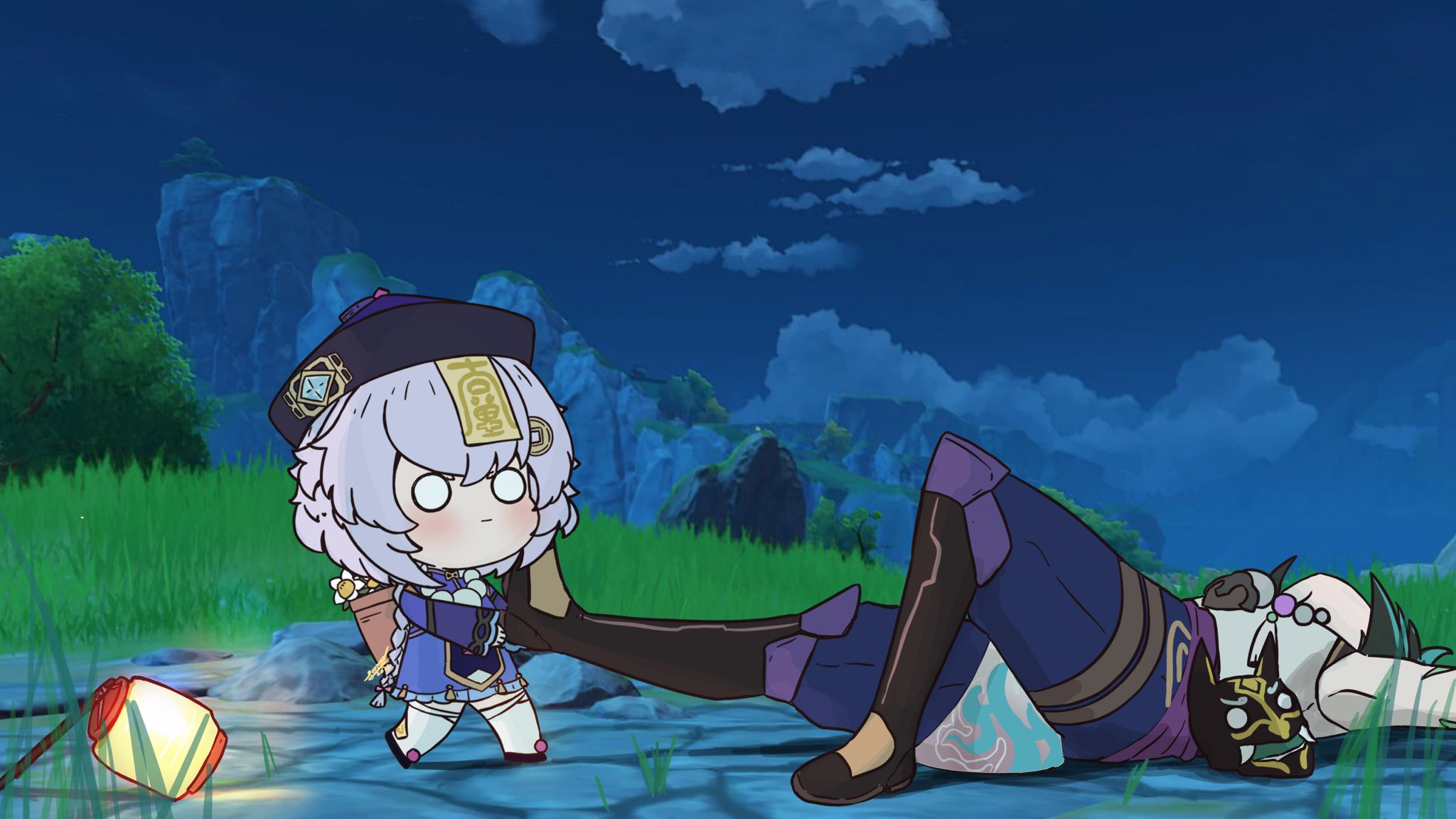 CelinePizza on Twitter: "Qiqi carried Xiao by her back #Genshinlmpact #原神 https://t.co ...