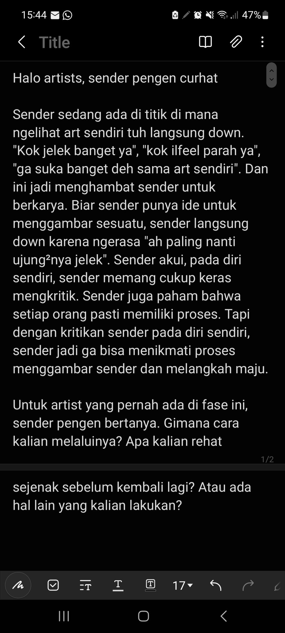 #AbbieBase on Twitter: "halo artist! sender numpang curhat. Makasih yang mau baca dan menjawab 🫶 ...