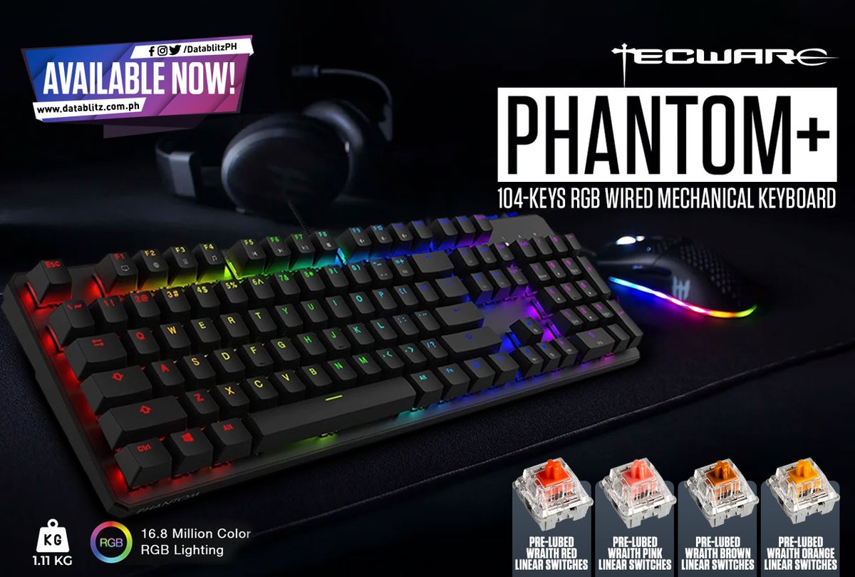 DataBlitz on Twitter: "ELAGANCE AND DURABILITY. Tecware Phantom+ 87-Keys RGB Wired Mechanical ...