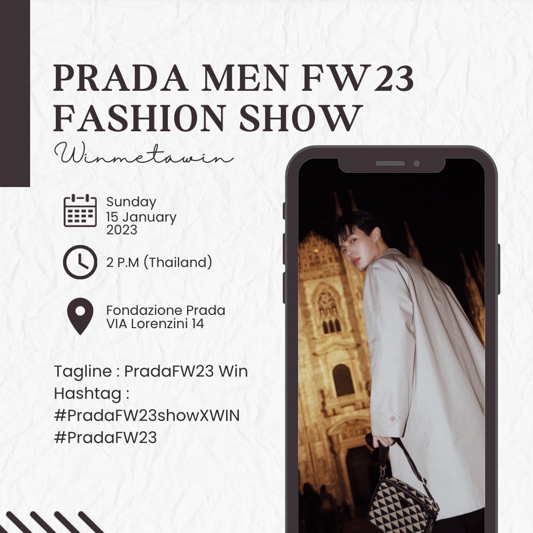 🍟ฟฟ 🎄 ️ 𝐏𝐑𝐀𝐃𝐀 on Twitter: "RT @winmypeaches: 📣 PRADA MEN FW23 FASHION SHOW ⏰Start : 19.45 PM ...