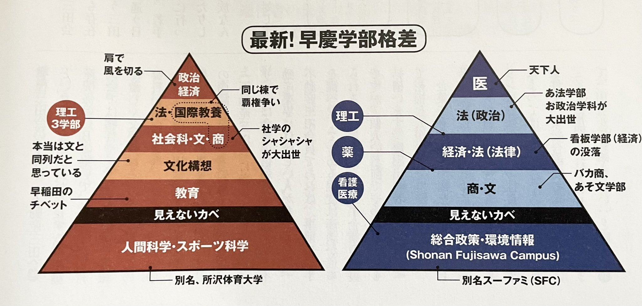 安西 On Twitter 早慶学部カーストの図。たしかにこんな感じのイメージだなと思ってます。