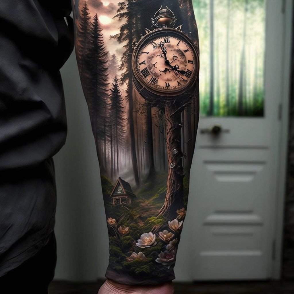 In Time Arm Clock Tattoo