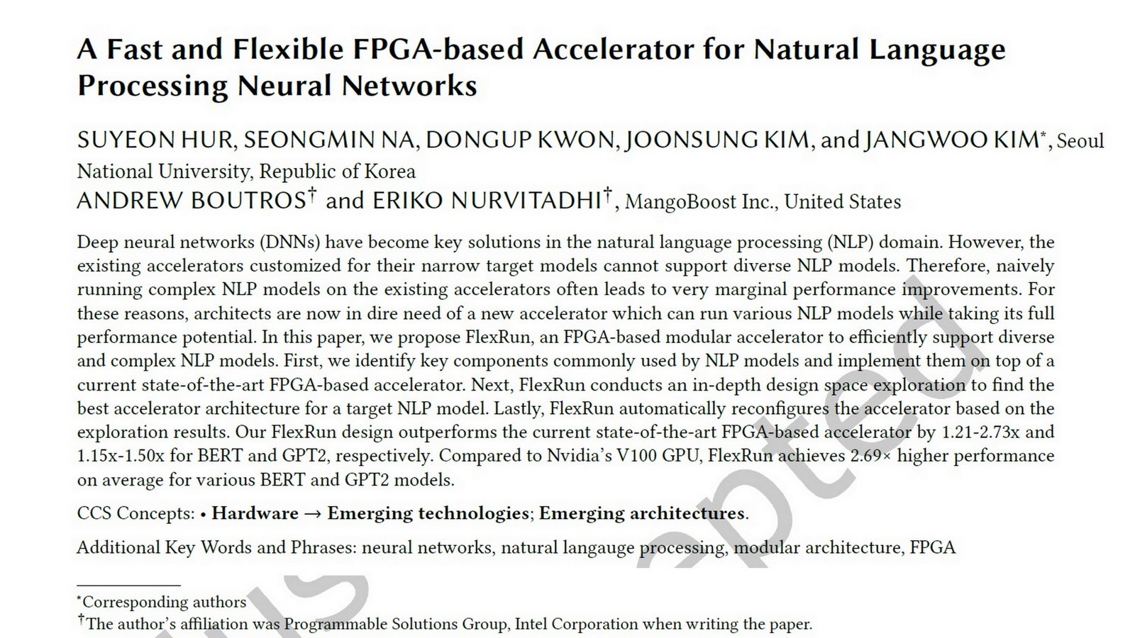 OGAWA, Tadashi on Twitter: "=> A Fast and Flexible FPGA-based Accelerator for NLP NNs, SNU ...
