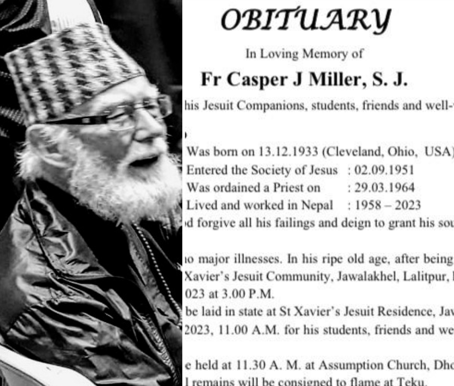 Bikas Rauniar on Twitter: "Fondly remembering our dear guru Fr Cap (Fr Casper J Miller S.J ...
