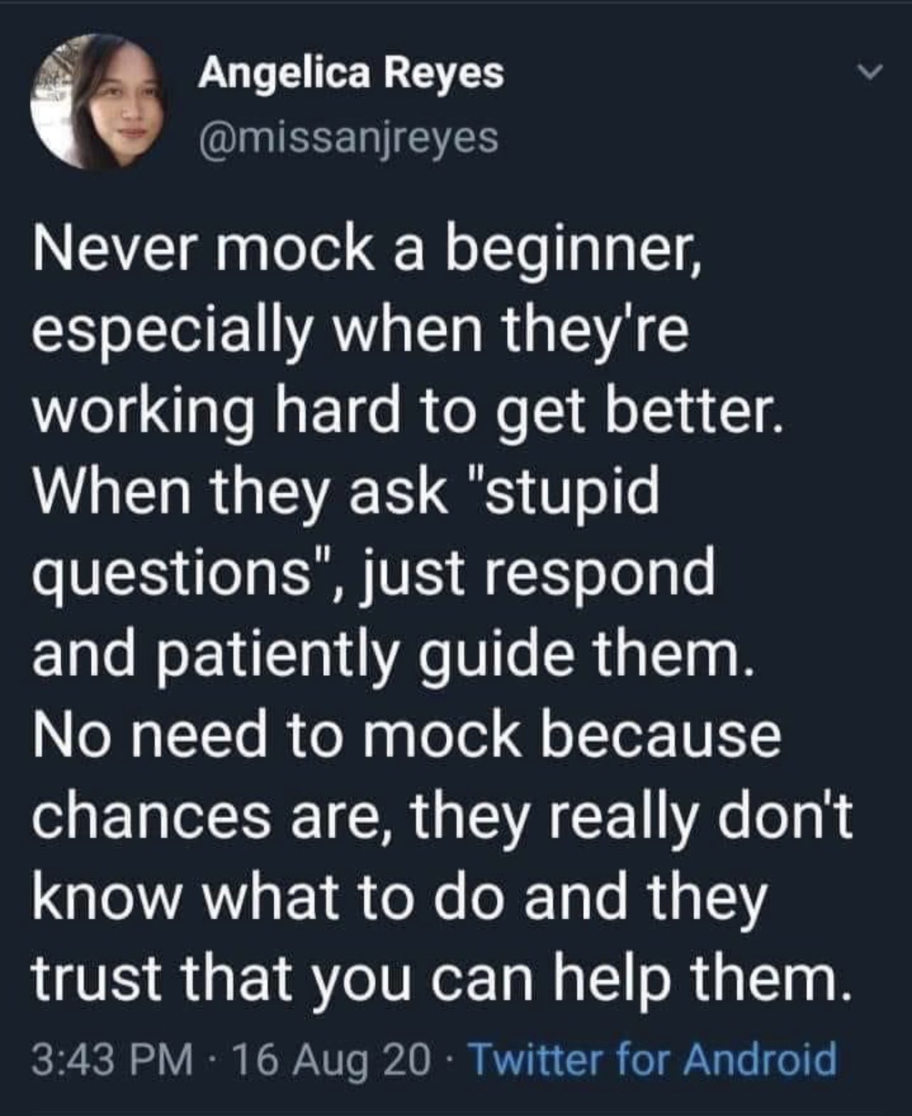 Ash Moreno on Twitter: "If you don't wanna help, politely decline. We were all beginners once. 🫶 ...