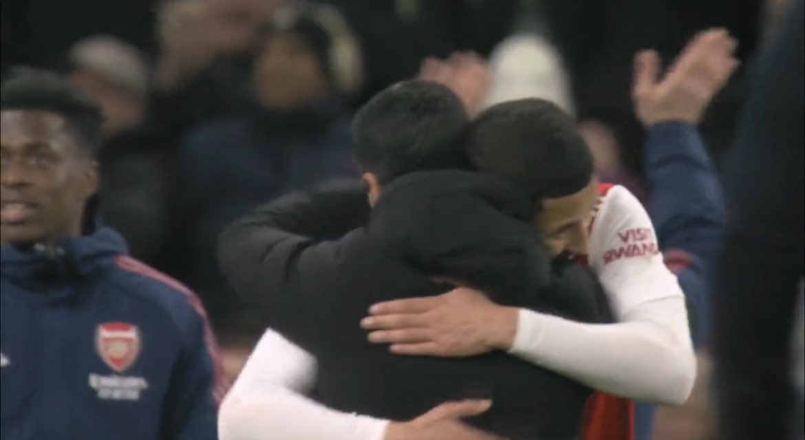 afcstuff on Twitter: "William Saliba & Mikel Arteta share a big hug after the full-time whistle ...