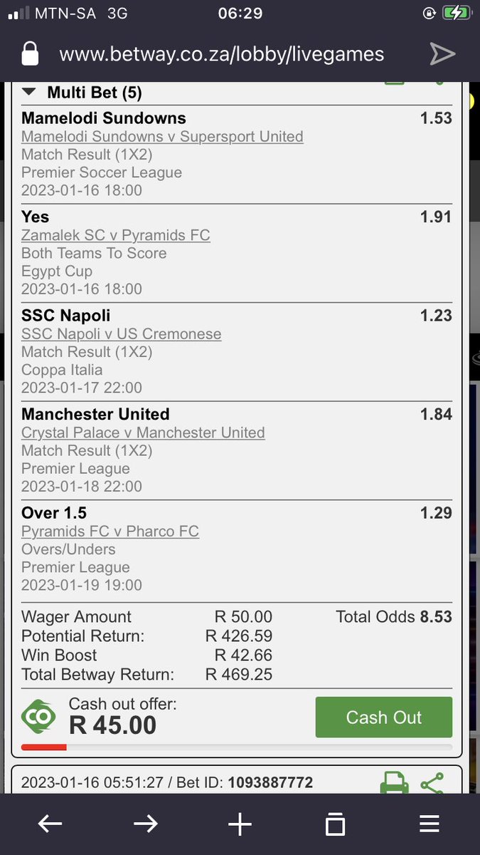 Thami Madida on Twitter: "I just placed a bet with Betway. Tap here to copy my bet or search for ...