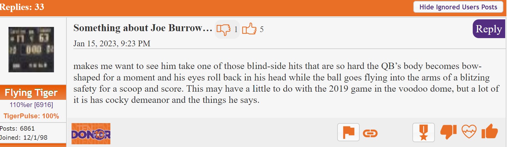 Message Board Geniuses on Twitter: "#Clemson fan is still a bit upset with Joe Burrow. https://t ...