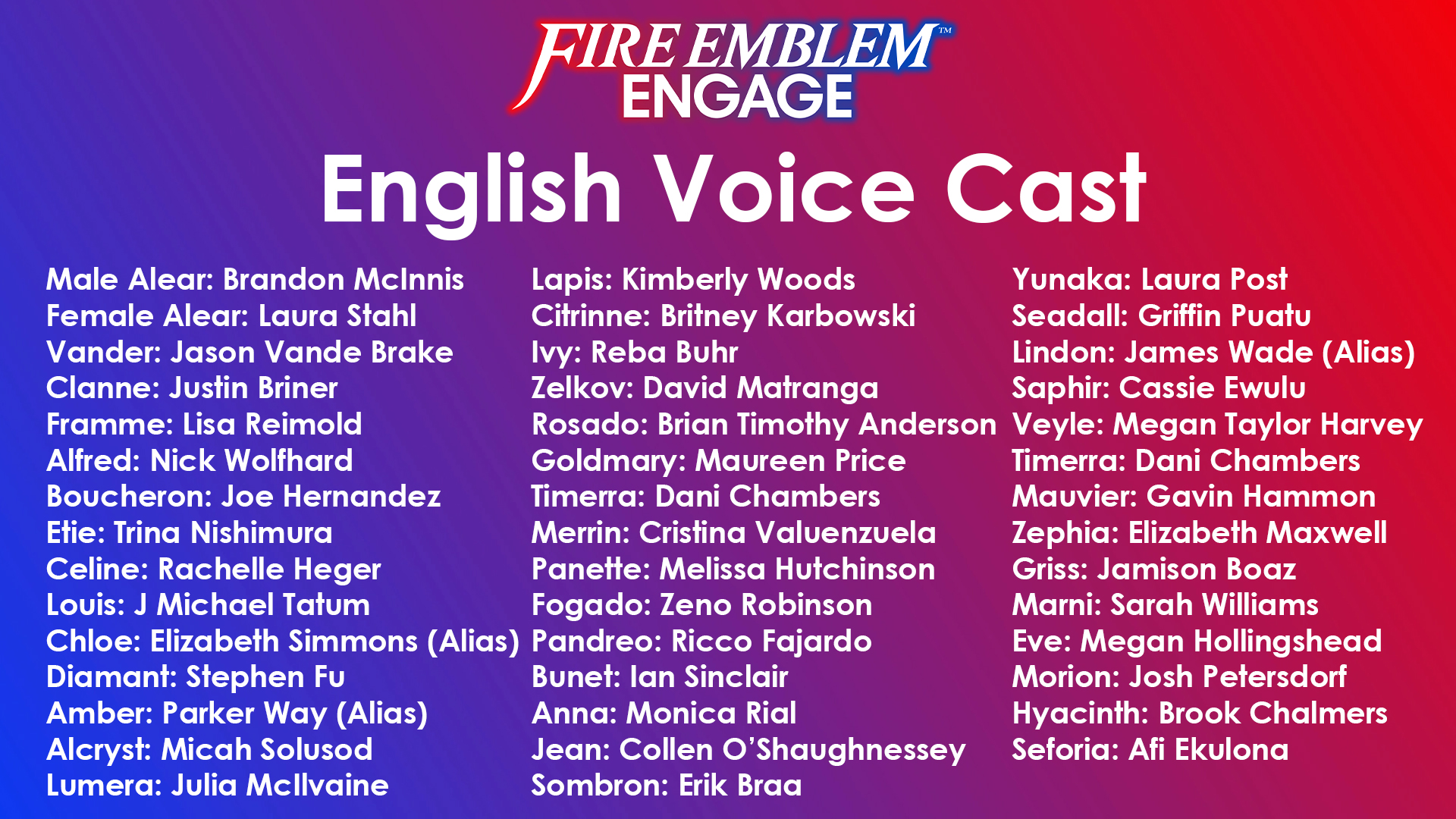 Fire Emblem Engage on Twitter: "Fire Emblem Engage's English voice cast has been revealed ...
