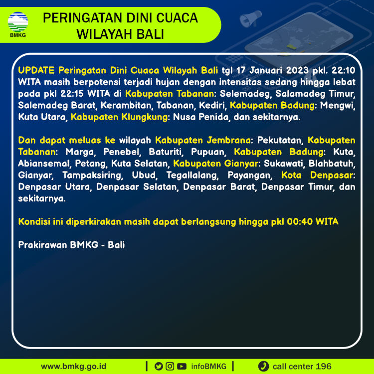BMKG on Twitter: "Update Peringatan Dini Cuaca Wilayah - Bali Tgl. 17 Januari 2023 pkl. 22:15 ...