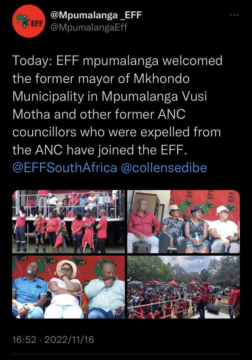 Marvel Hlungwani on Twitter: "History has no blank pages. The former mayor joined the EFF and ...