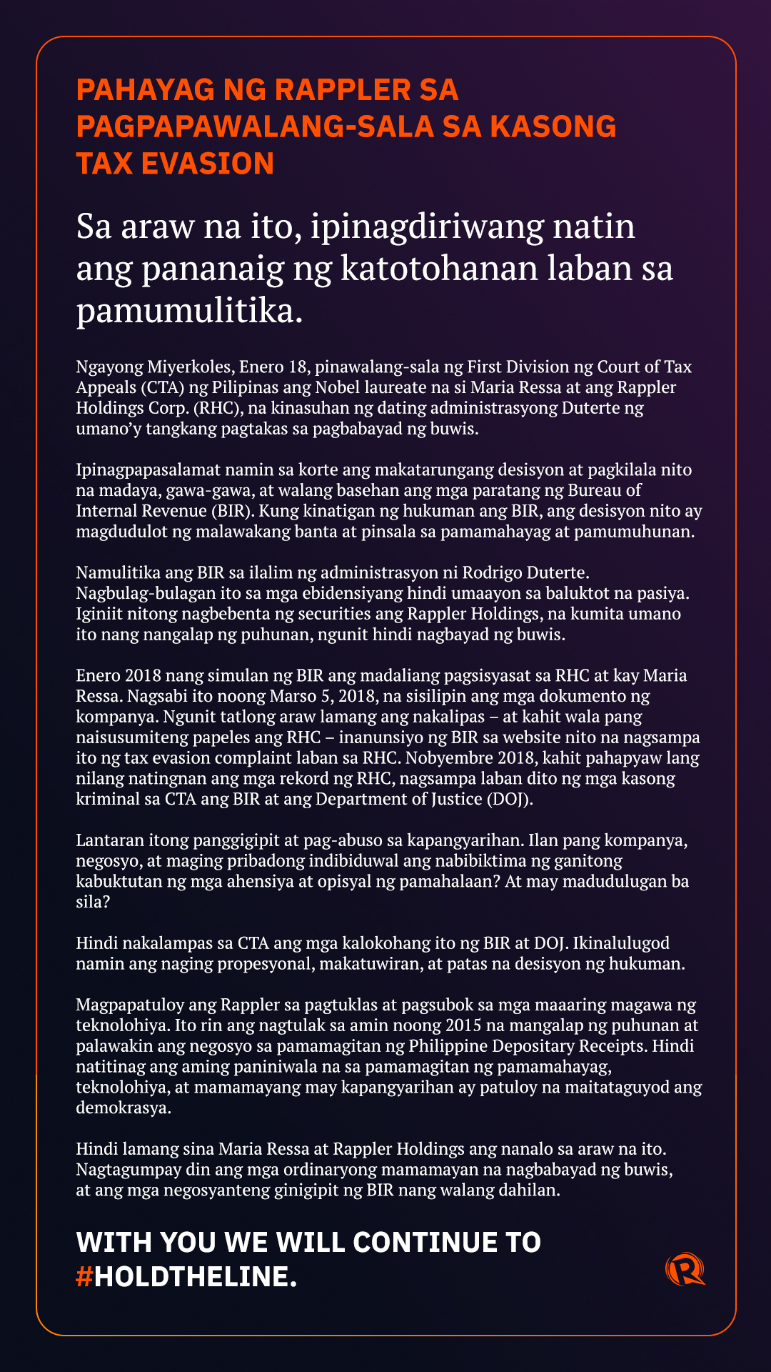 Rappler on Twitter: "Narito ang pahayag ng Rappler sa pagpapawalang-sala sa Nobel laureate na si ...